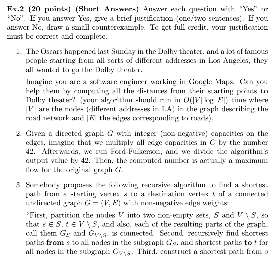 Solved Ex.2 (20 points) (Short Answers) Answer each question | Chegg.com