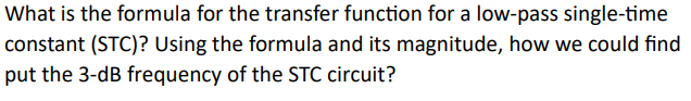 What is the formula for the transfer function for a | Chegg.com