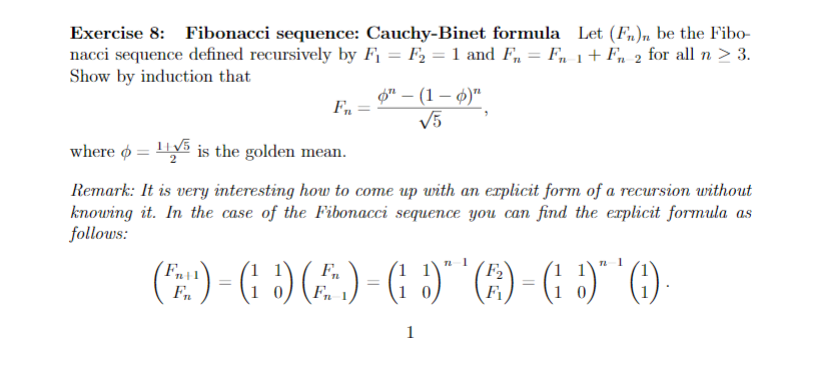Solved Exercise 8 Fibonacci Sequence Cauchy Binet Formula