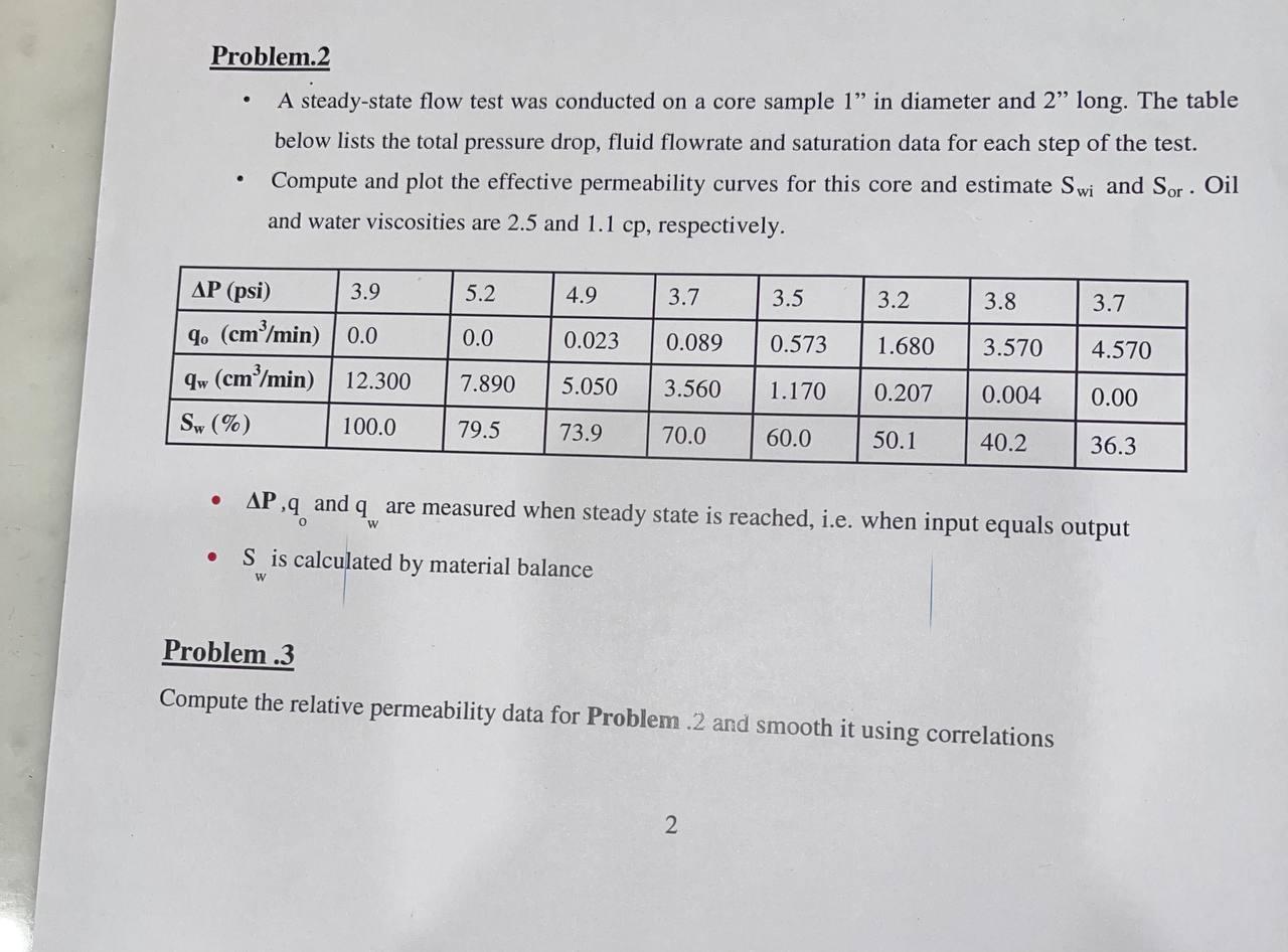 Problem2 A Steady State Flow Test Was Conducted On 6499