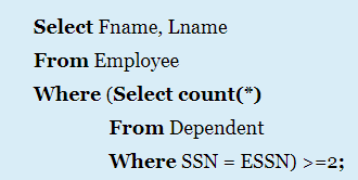 Solved Select Fname, Lname From Employee Where (Select | Chegg.com