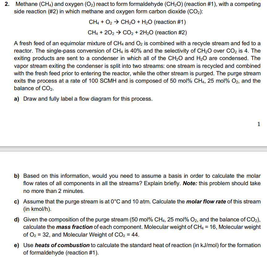 Solved 2. Methane (CH4) and oxygen (O2) react to form | Chegg.com