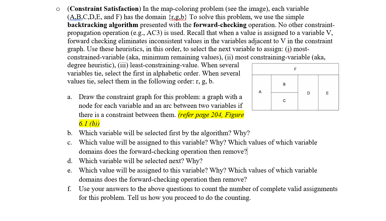 O (Constraint Satisfaction. In the map-coloring | Chegg.com