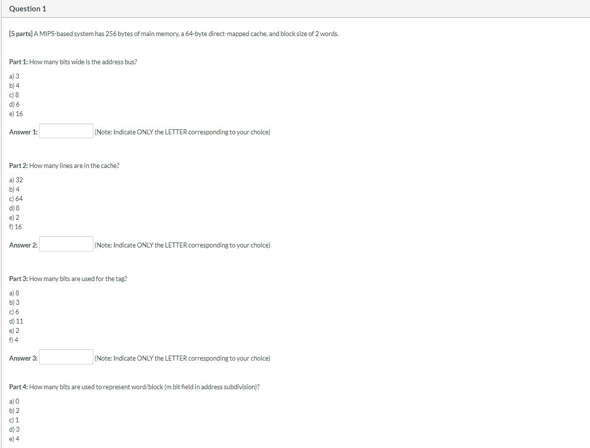 Solved Question 1 5 Parts A Mips Based System Has 256 