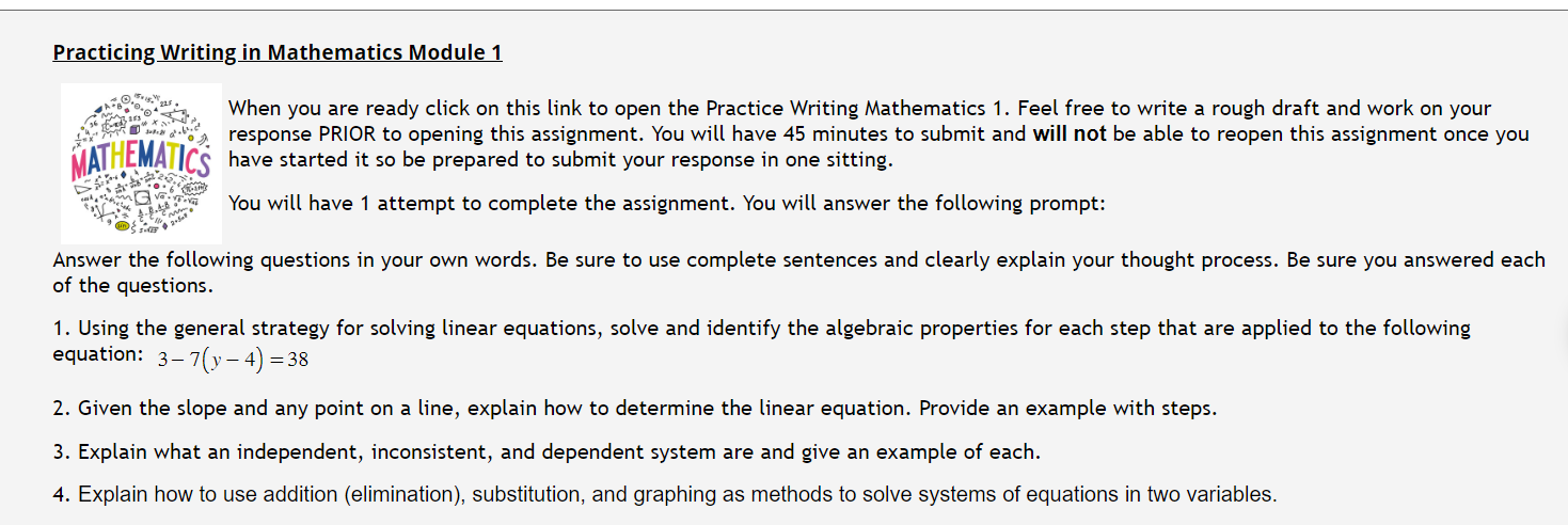 Solved Practicing Writing in Mathematics Module 1 When you | Chegg.com