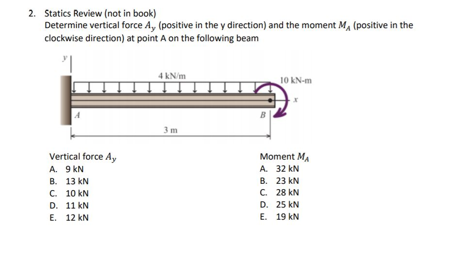 Solved 2. Statics Review (not in book) Determine vertical | Chegg.com