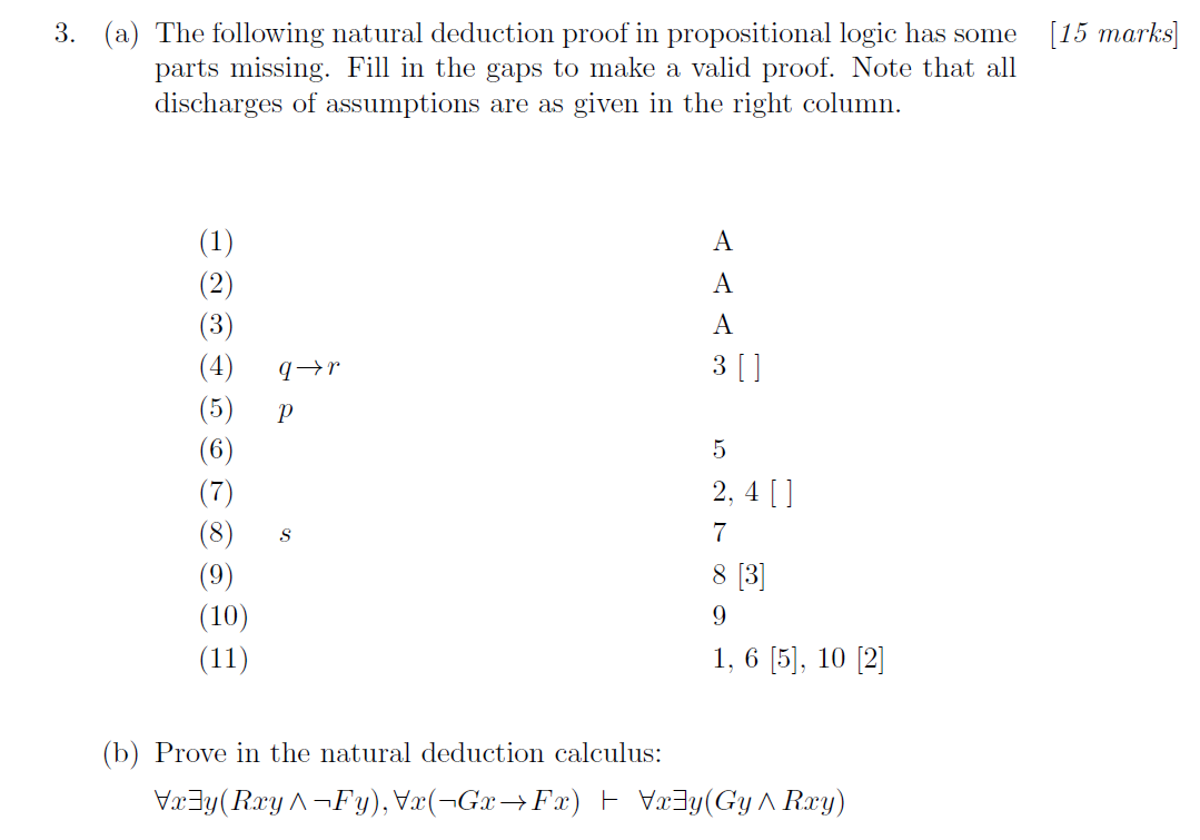 (15 marks] 3. (a) The following natural deduction | Chegg.com
