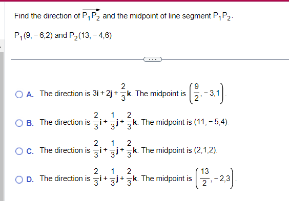 Solved Find the direction of P1P2 and the midpoint of line | Chegg.com