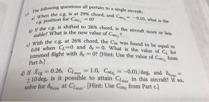 questions all pertain to a single aircraft c.g. is at | Chegg.com