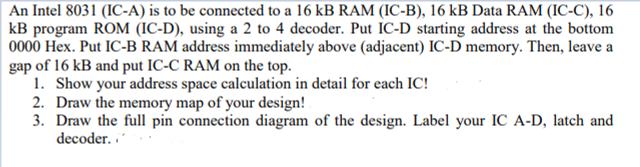 Solved An Intel 8031 (IC-A) is to be connected to a 16kB RAM | Chegg.com