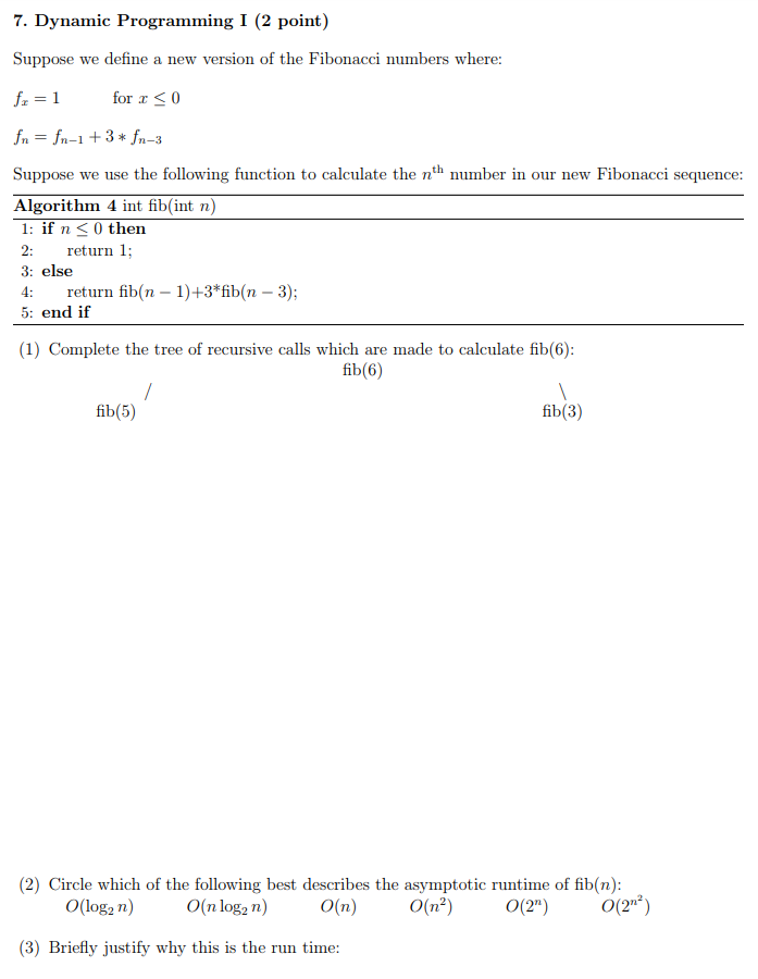 Solved 7. Dynamic Programming I (2 point) Suppose we define | Chegg.com