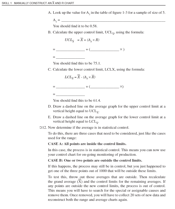 SKILL 1 MANUALLY CONSTRUCT AN X AND R CHART Procedure | Chegg.com