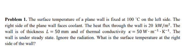 Solved Problem 1. The surface temperature of a plane wall is | Chegg.com