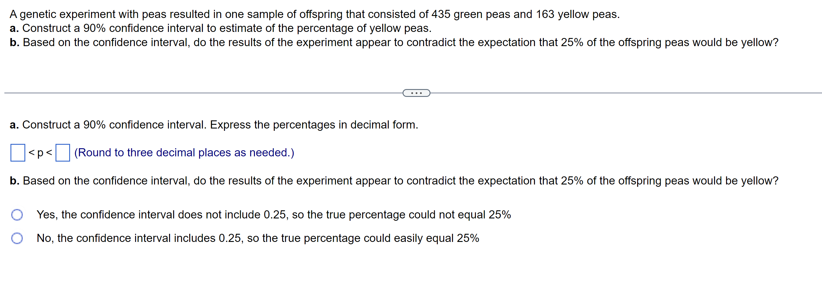 Solved A genetic experiment with peas resulted in one sample | Chegg.com