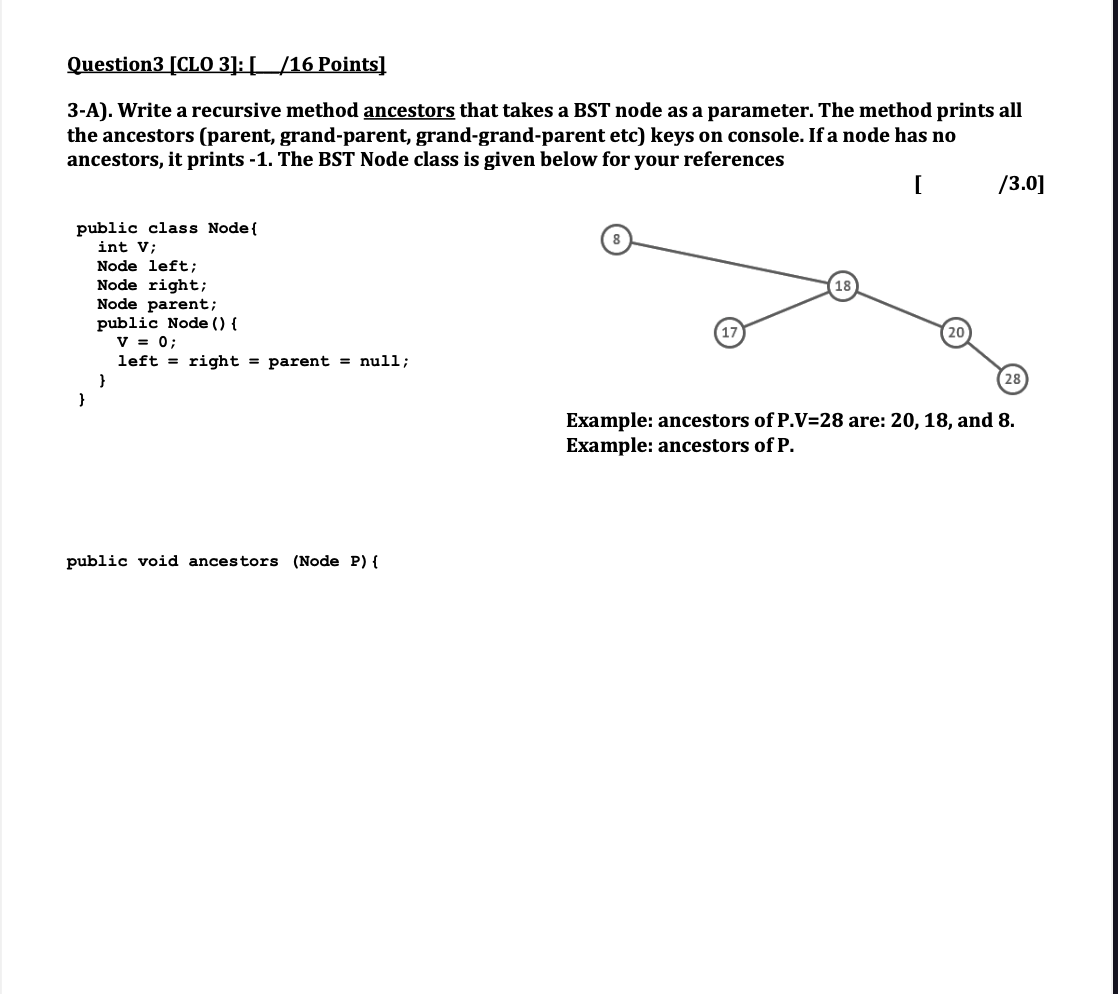 Solved Question3 [CLO 3]: [/16 Points] 3-A). Write a | Chegg.com