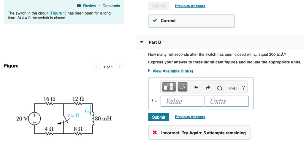 Solved ReviewI Constants The switch in the circuit (Figure | Chegg.com