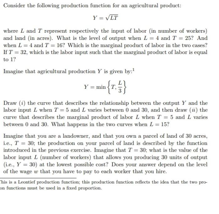 Solved Consider the following production function for an | Chegg.com