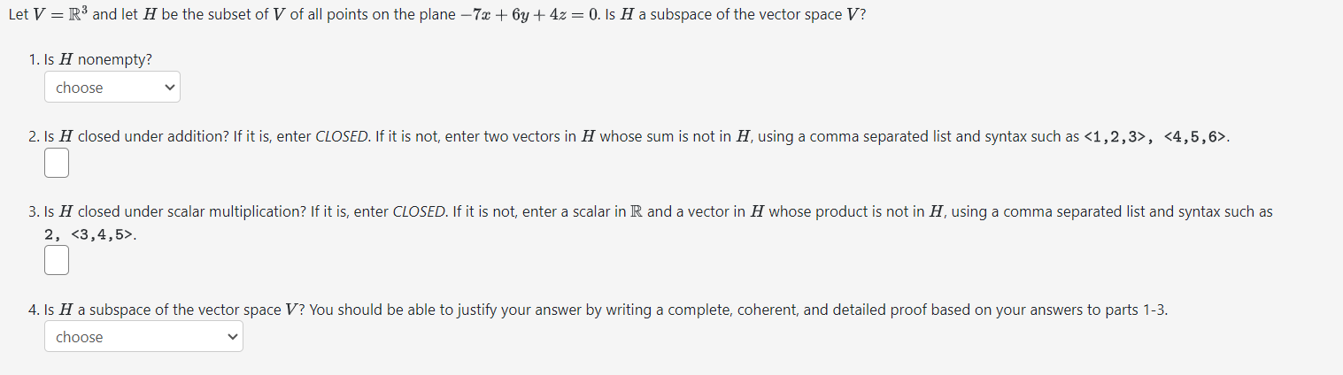 Solved Let V=R3 and let H be the subset of V of all points | Chegg.com