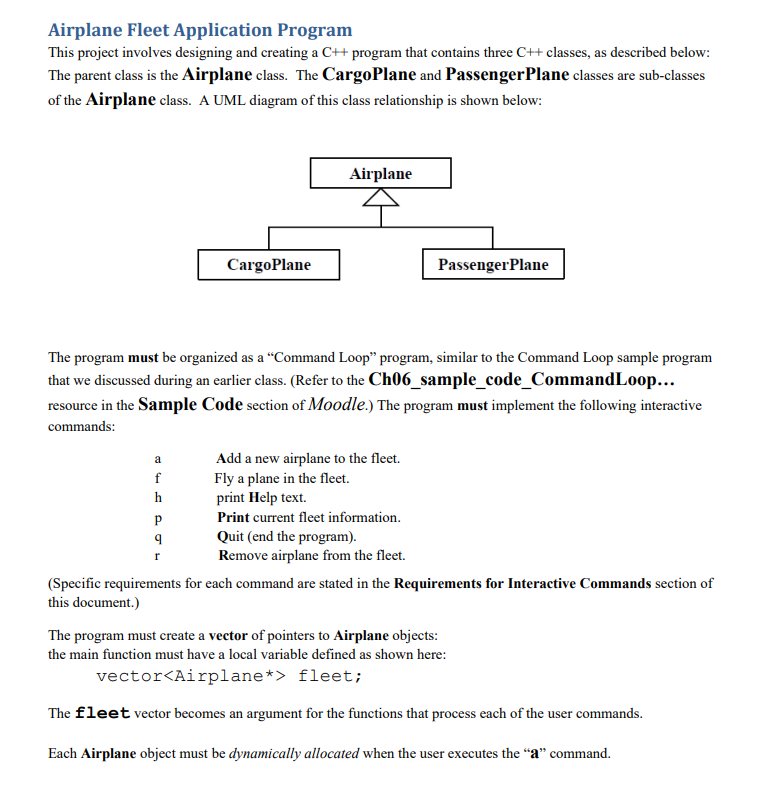 Airplane Fleet Application Program This project | Chegg.com