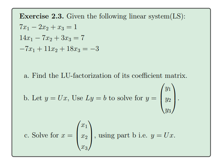 Solved Exercise 2.3. Given the following linear system(LS): | Chegg.com