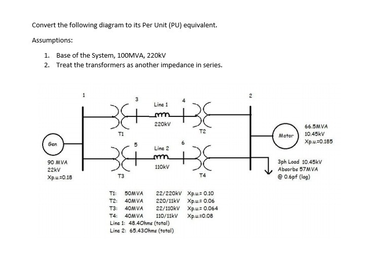 Solved Convert the following diagram to its Per Unit (PU) | Chegg.com