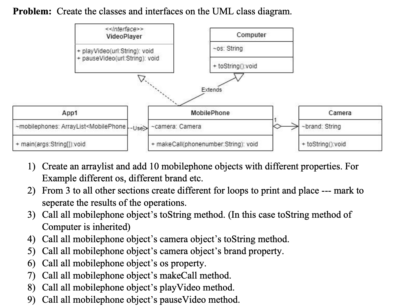 Solved Problem: Create the classes and interfaces on the UML | Chegg.com
