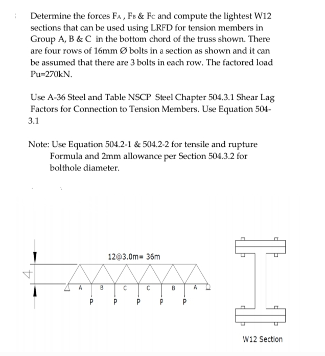 Solved Determine the forces Fa, FB & Fc and compute the | Chegg.com