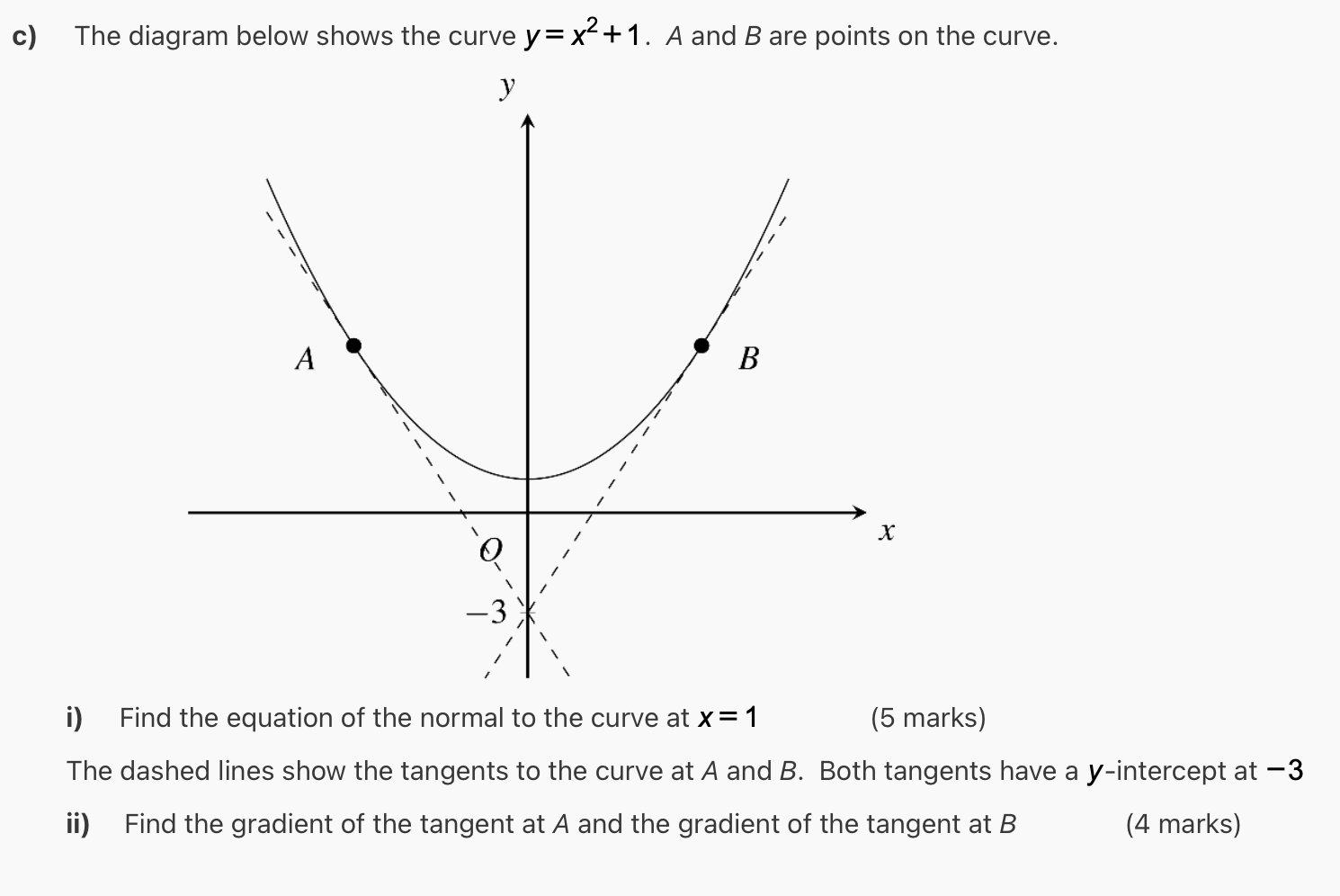 Solved c) The diagram below shows the curve y=x² +1. A and B | Chegg.com
