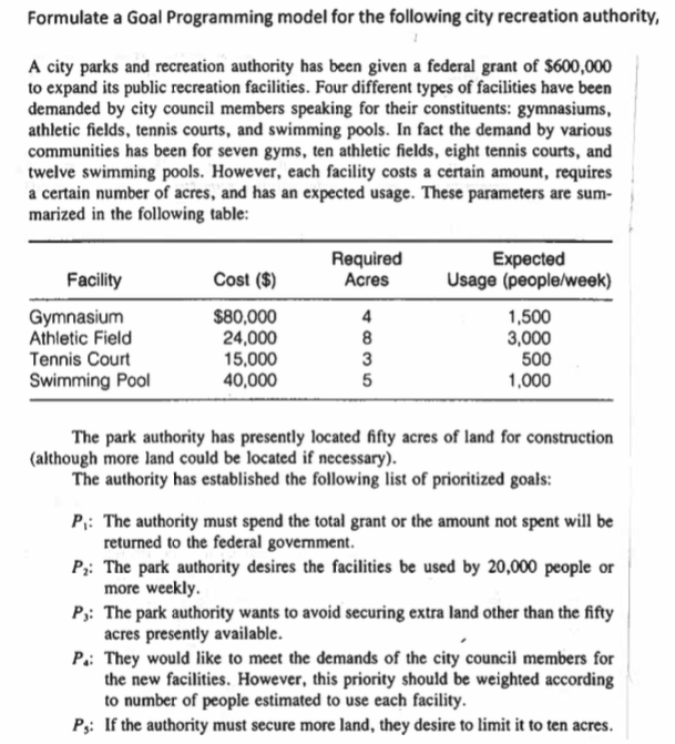 Solved Formulate A Goal Programming Model For The Following 8225