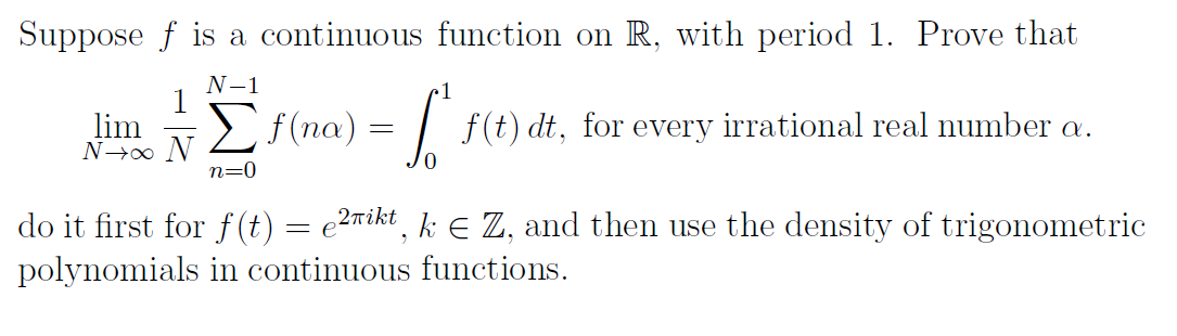 Solved Suppose f is a continuous function on R, with period | Chegg.com
