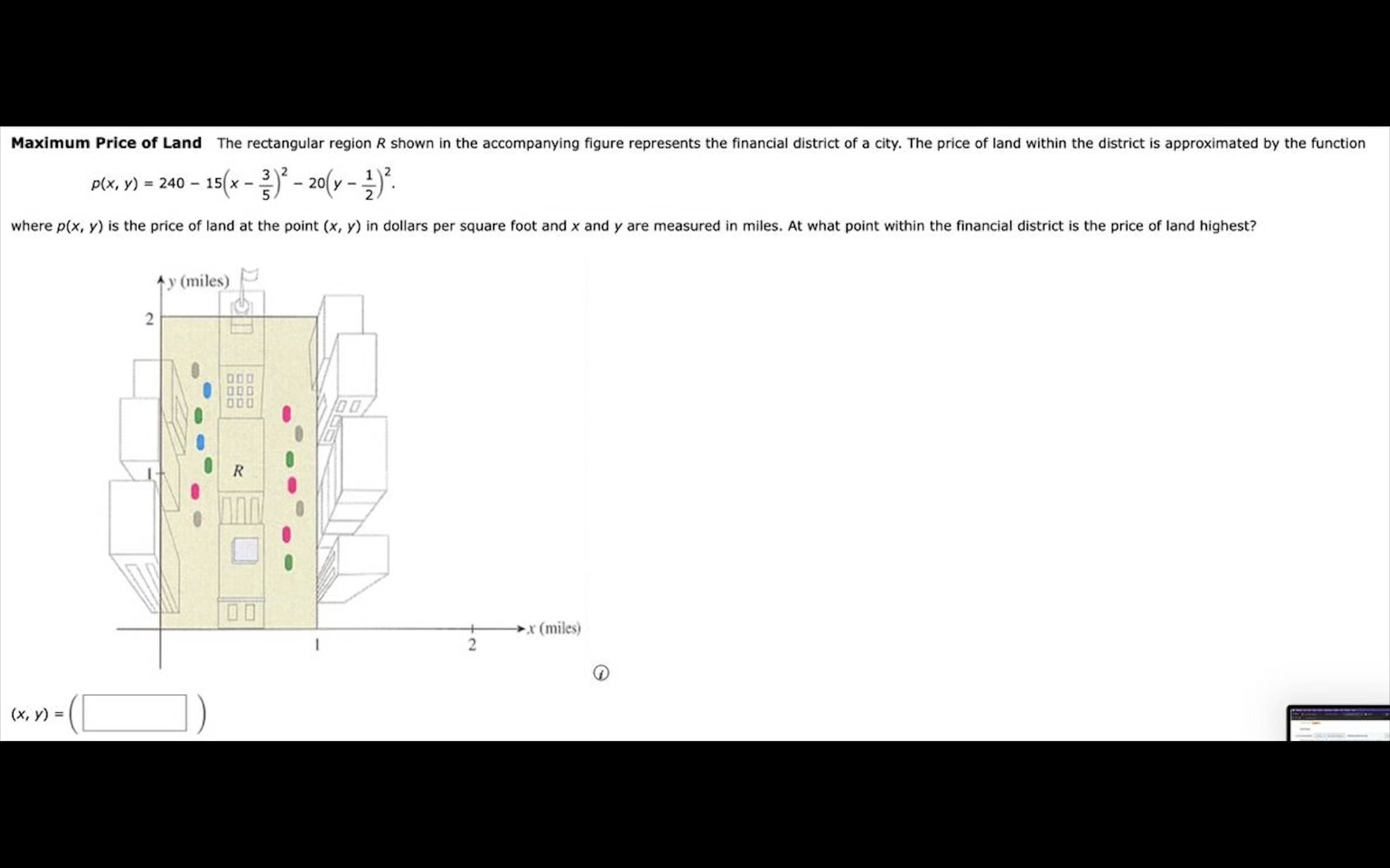 Solved Maximum Price of Land The rectangular region R shown | Chegg.com