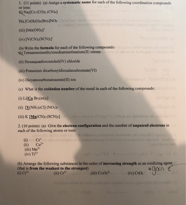 Solved 1. (11 points) (a) Assign a systematic name for each | Chegg.com