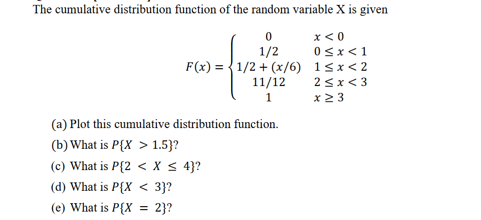 Solved The cumulative distribution function of the random | Chegg.com