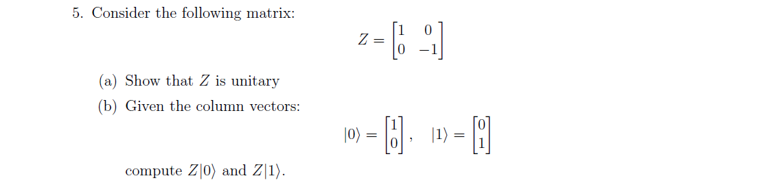 Solved 5. Consider the following matrix: Z=[100−1] (a) Show | Chegg.com