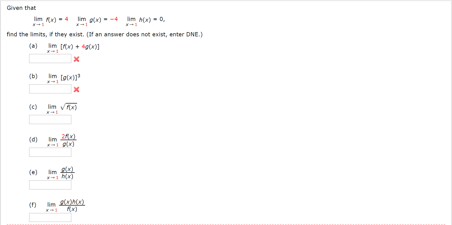 Solved Given that x +1 X1 lim f(x) = 4 lim g(x) = -4 lim | Chegg.com