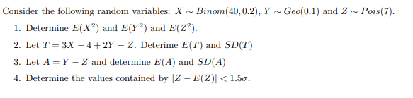 Solved Consider the following random variables: | Chegg.com
