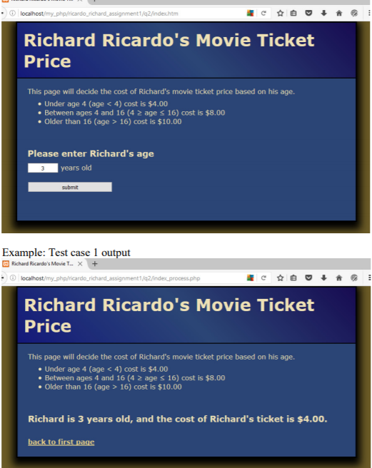 Solved Create web page(s) that displays the cost of a movie | Chegg.com
