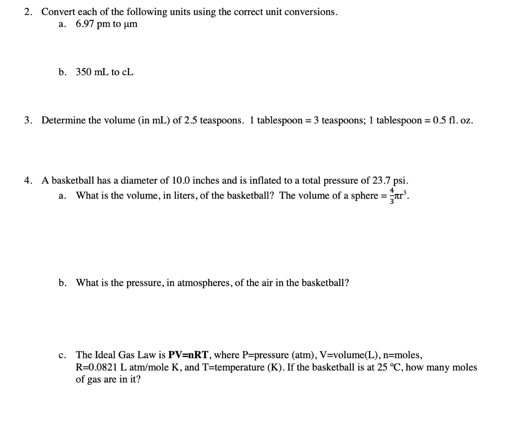 Solved 2. Convert each of the following units using the | Chegg.com