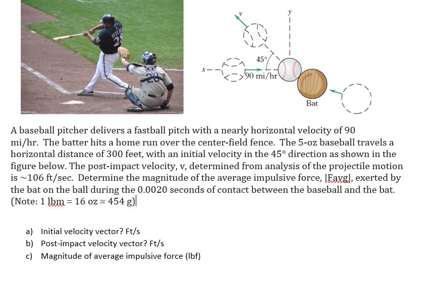Solved 45/ '90 mi/hr Bat A baseball pitcher delivers a | Chegg.com