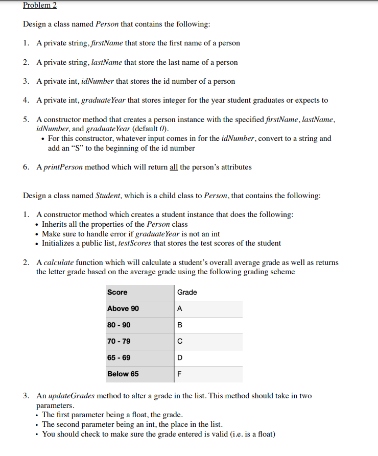 Design a class named Person that contains the | Chegg.com