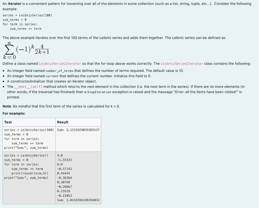 Solved Existing Code Class Leibnizseries Def 