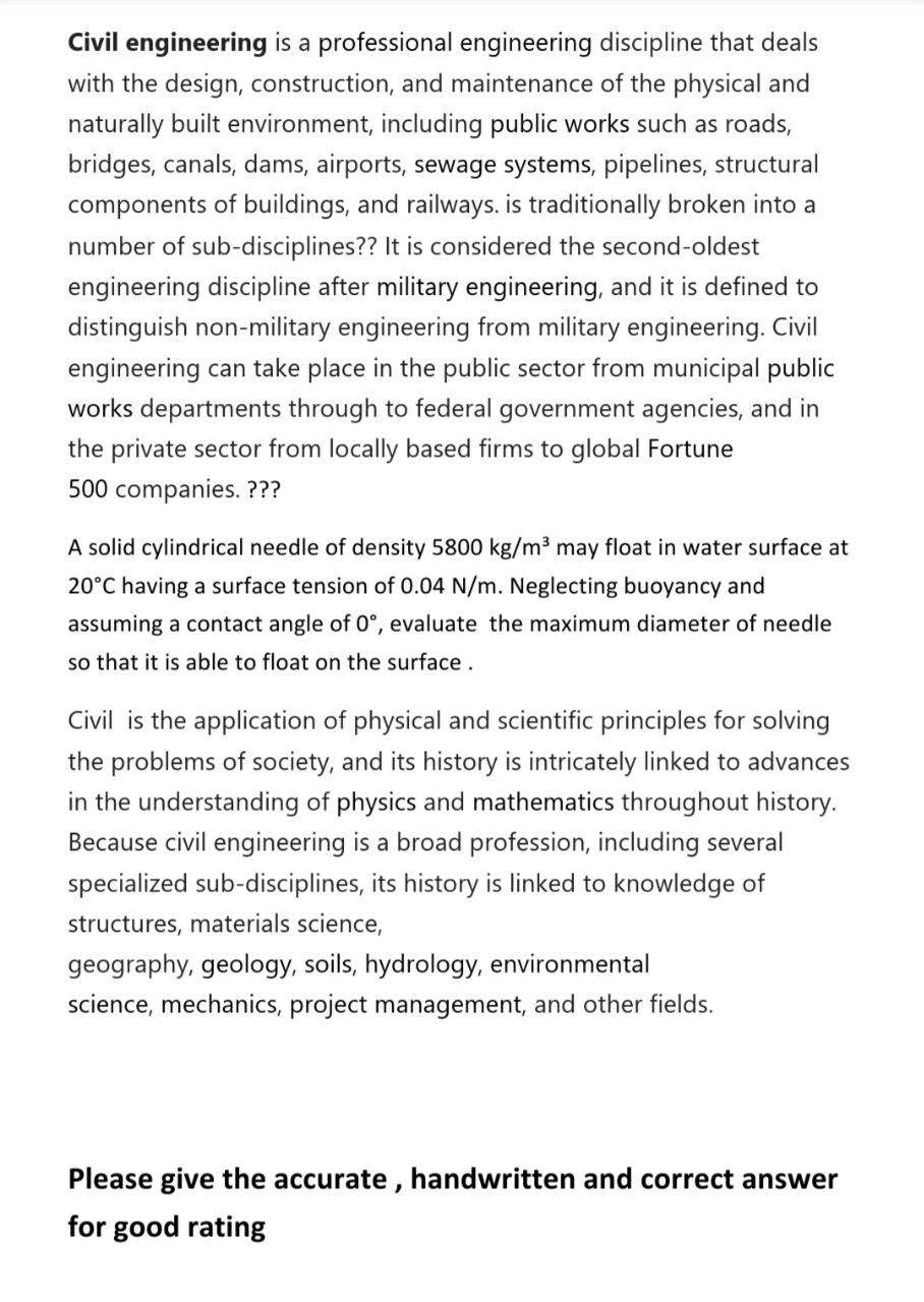 Solved Civil engineering is a professional engineering | Chegg.com