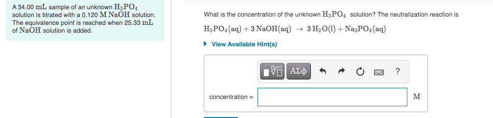Solved A 34.00 mL sample of an unknown H3PO4 solution is | Chegg.com