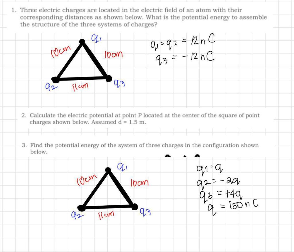 Solved 1. Three electric charges are located in the electric | Chegg.com