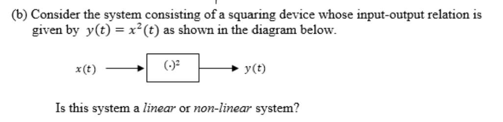 Solved b) Consider the system consisting of a squaring | Chegg.com