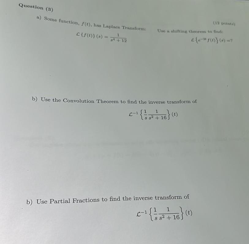Solved (12 pointa) a) Some function, f(t), hag Laplace | Chegg.com