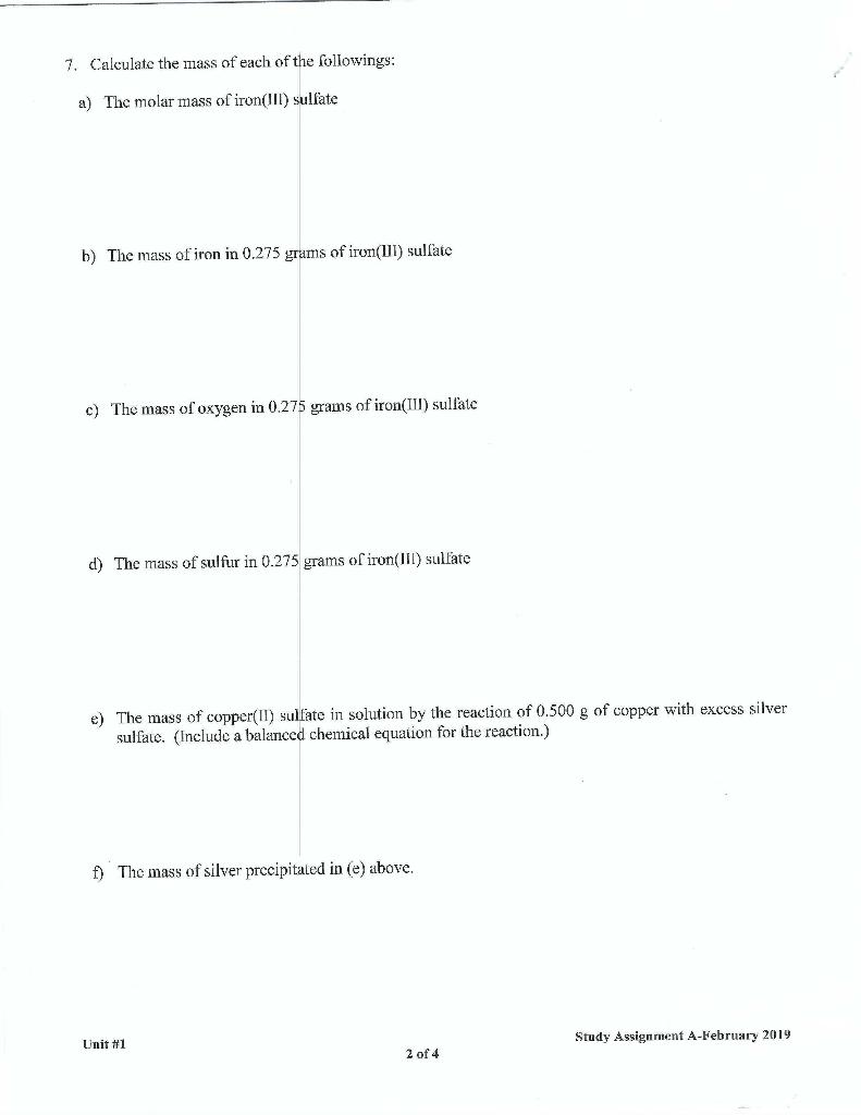 Solved 7. Calculate the mass of each of the followings: a) | Chegg.com