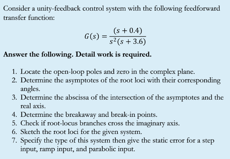Solved Consider a unity-feedback control system with the | Chegg.com