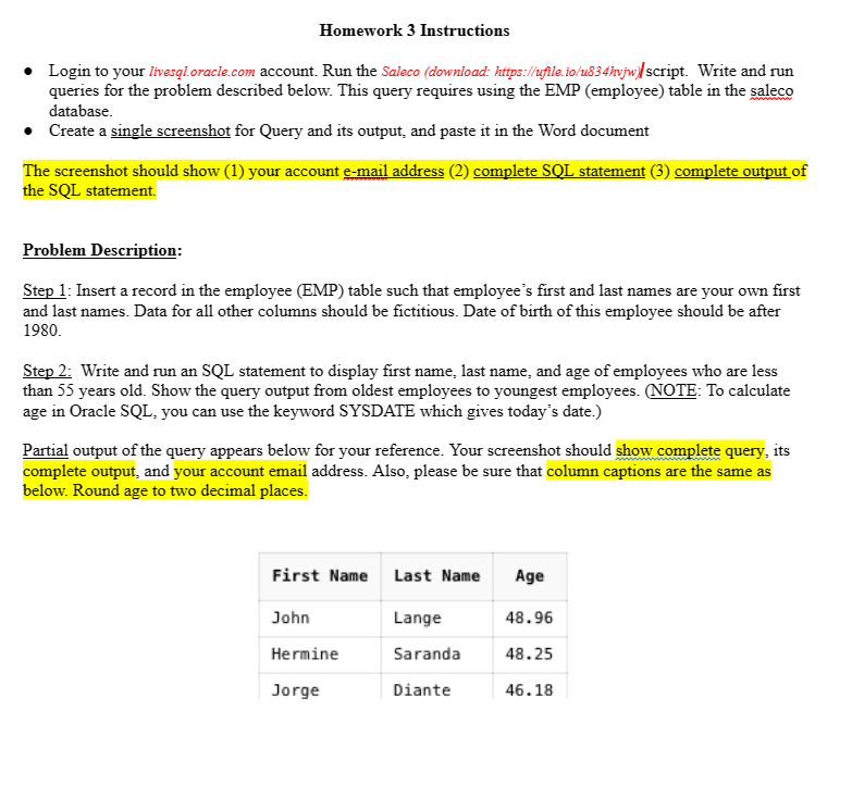 - Login to your livesql.oracle.com account. Run the | Chegg.com