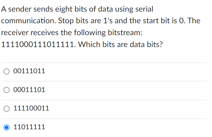 Solved A sender sends eight bits of data using serial | Chegg.com
